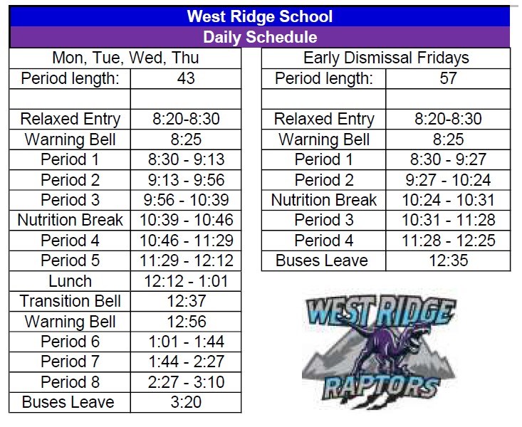 Office Hours & Bell Times - West Ridge School